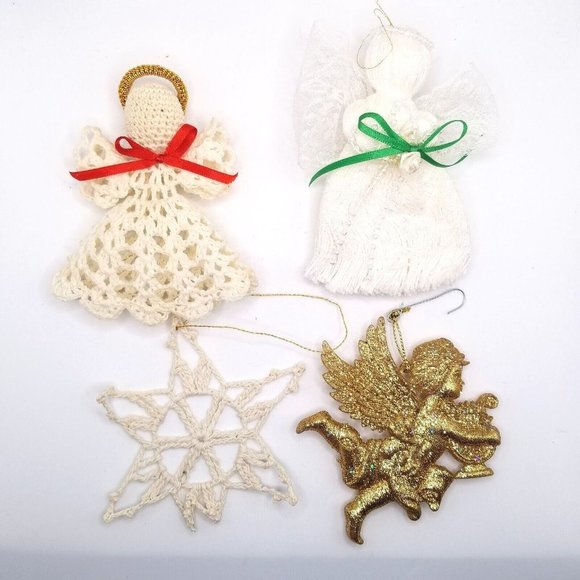 Handmade | Holiday | Vintage Christmas Crocheted Starched Ornaments ...